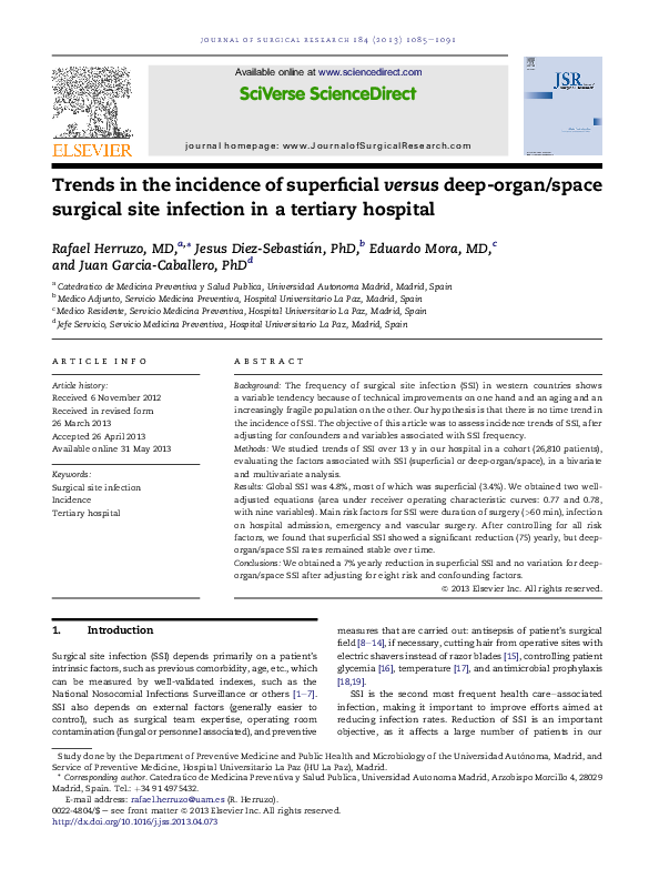 (PDF) Trends in the incidence of superficial versus deep-organ/space ...