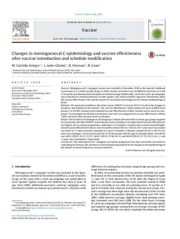 (PDF) Changes in meningococcal C epidemiology and vaccine effectiveness ...
