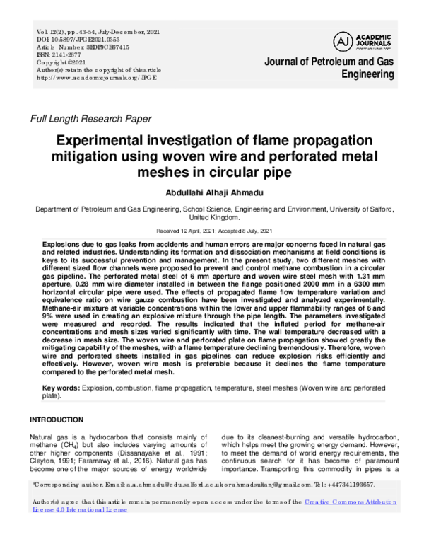 (PDF) Experimental investigation of flame propagation mitigation using ...
