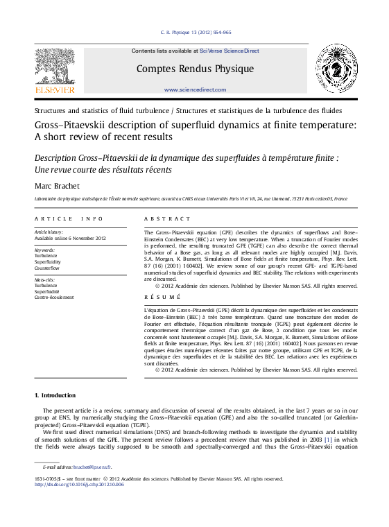 (PDF) Gross–Pitaevskii description of superfluid dynamics at finite temperature: A short review ...