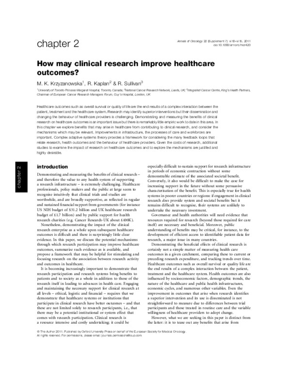 (PDF) How may clinical research improve healthcare outcomes?