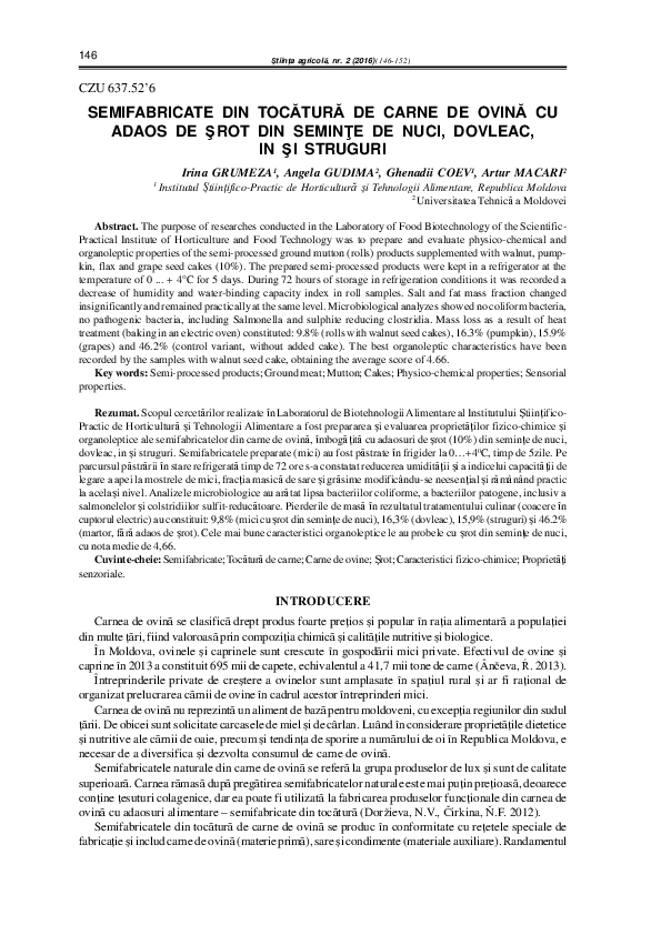 (PDF) Semifabricate din tocătură de carne de ovină cu adaos de şrot din ...