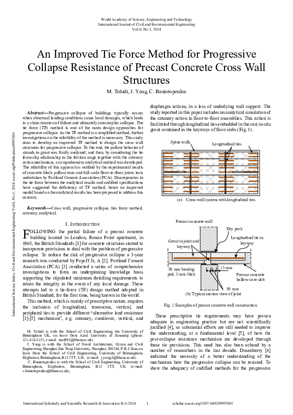 (PDF) An Improved Tie Force Method for Progressive Collapse Resistance of Precast Concrete Cross ...