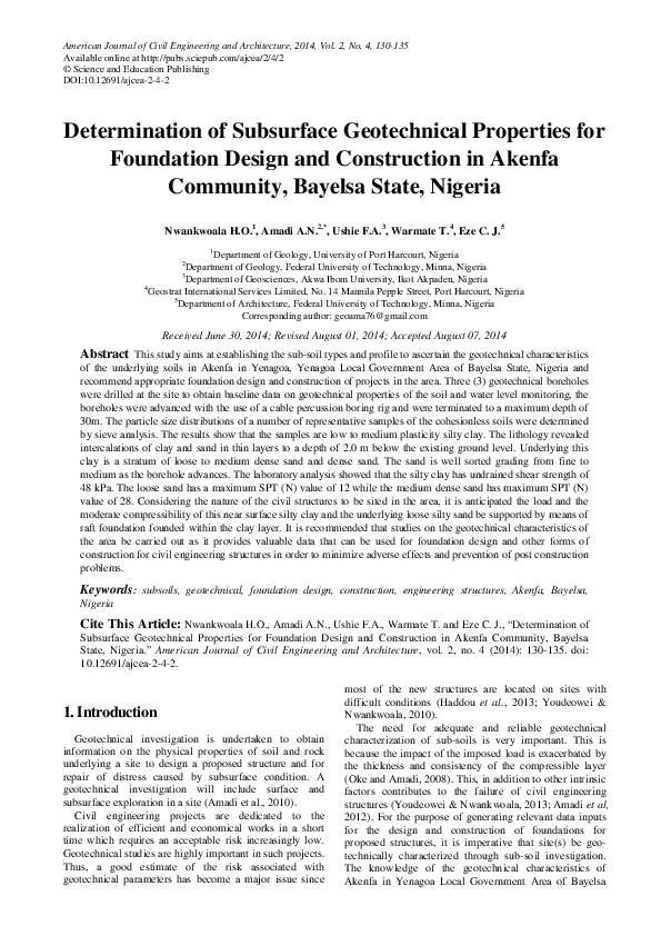 (PDF) Determination of Subsurface Geotechnical Properties for Foundation Design and Construction ...