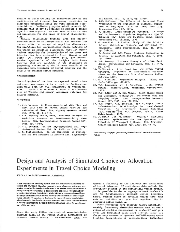 (PDF) Design and analysis of simulated choice or allocation experiments in travel choice modeling