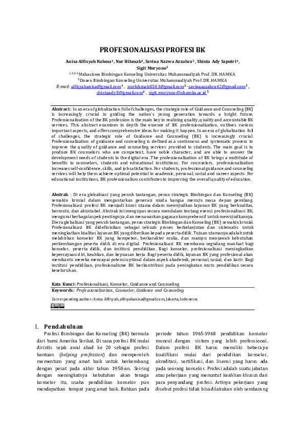 (PDF) PROFESIONALISASI PROFESI BK