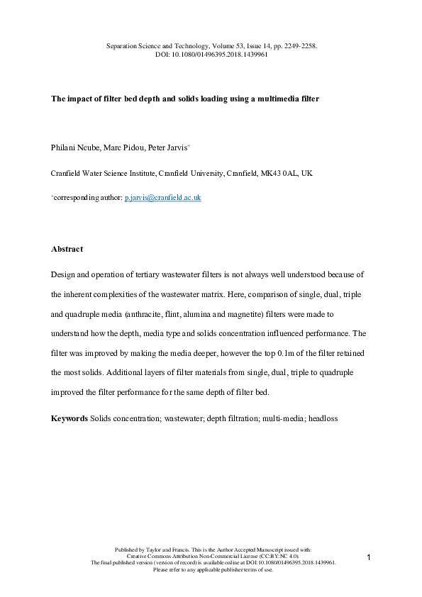 (PDF) The impact of filter bed depth and solids loading using a ...