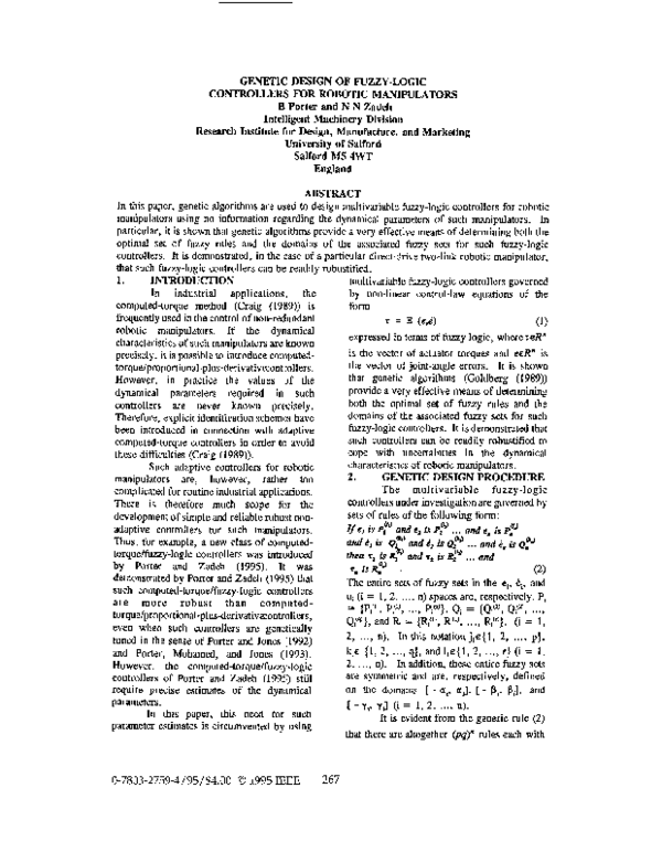 (PDF) Genetic design of fuzzy-logic controllers for robotic manipulators