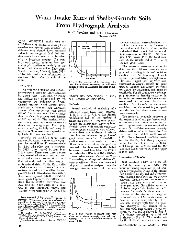 (PDF) Water Intake Rates of Shelby-Grundy Soils From Hydrograph Analysis