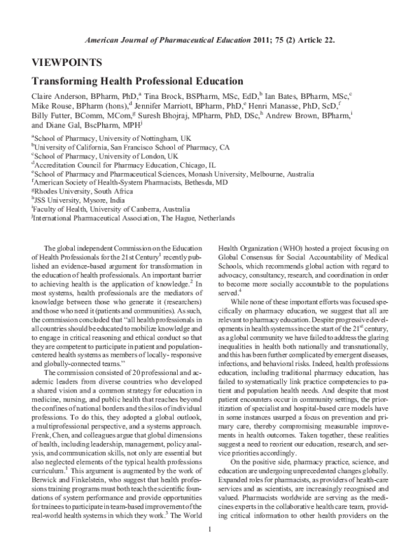 (PDF) Transforming Health Professional Education