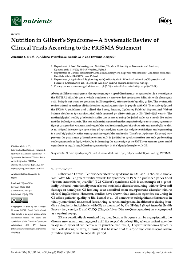 (PDF) Nutrition in Gilbert's Syndrome-A Systematic Review of Clinical ...