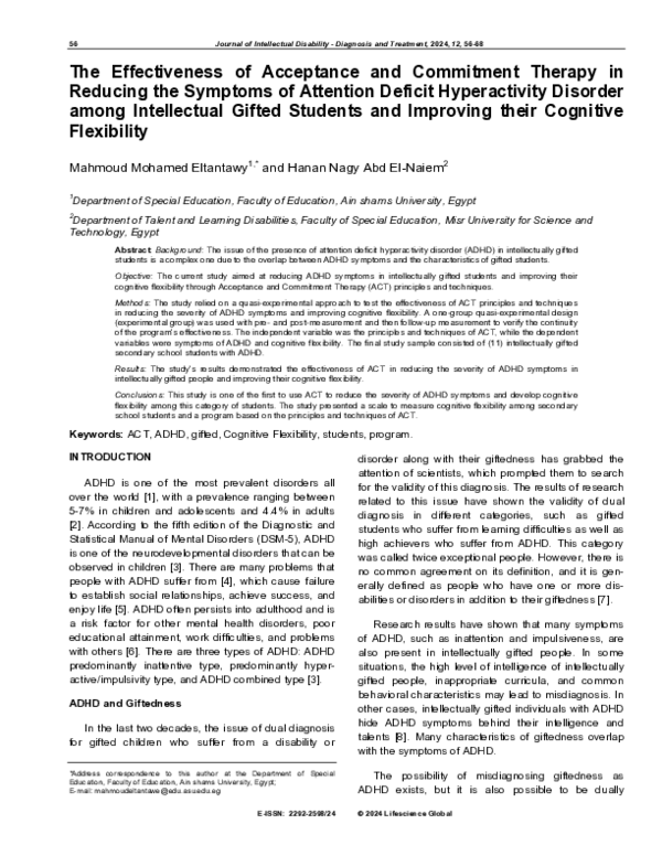 (PDF) The Effectiveness of Acceptance and Commitment Therapy in Reducing the Symptoms of ...