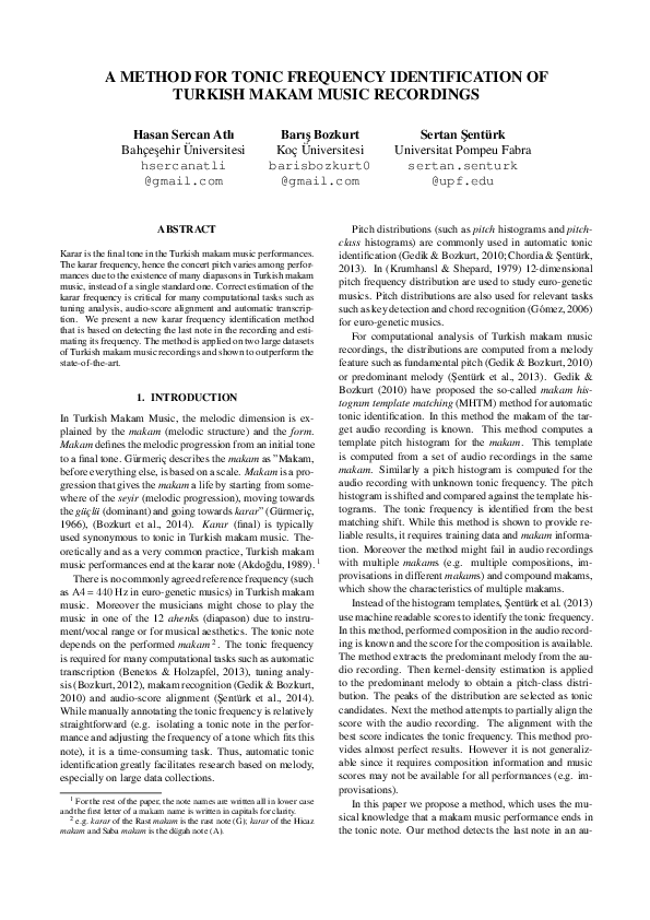 (PDF) A method for tonic frequency identification of Turkish makam ...