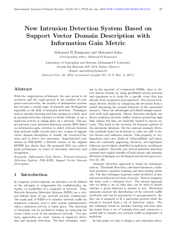(PDF) New Intrusion Detection System Based on Support Vector Domain ...