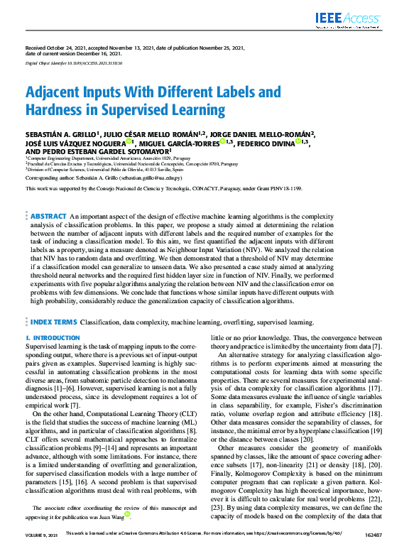 (PDF) Adjacent Inputs With Different Labels and Hardness in Supervised Learning