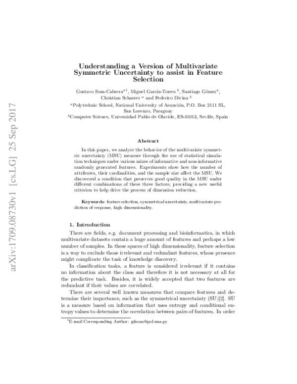 (PDF) Understanding a Version of Multivariate Symmetric Uncertainty to assist in Feature Selection