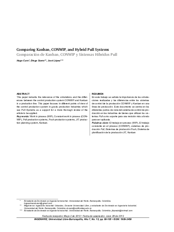(PDF) Comparing Kanban, CONWIP, and Hybrid Pull Systems