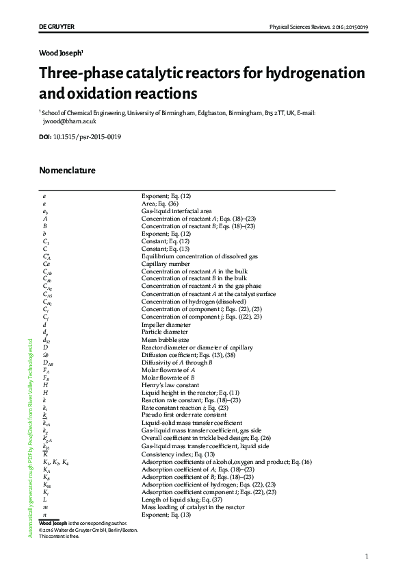 (PDF) Three-phase catalytic reactors for hydrogenation and oxidation reactions