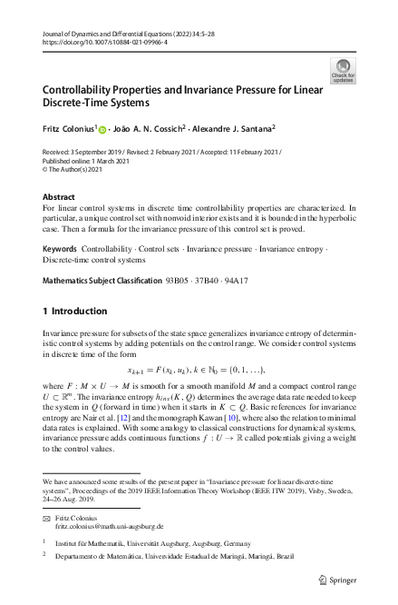 (PDF) Controllability Properties and Invariance Pressure for Linear ...