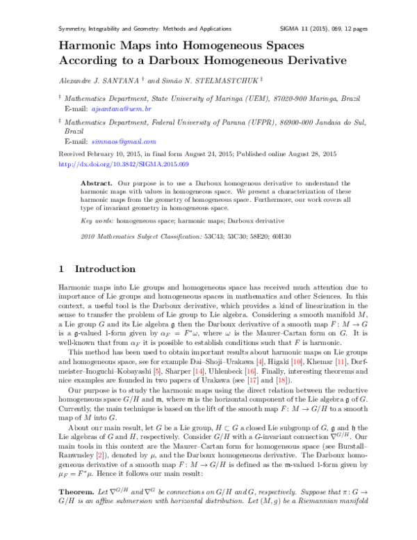 (PDF) Harmonic Maps into Homogeneous Spaces According to a Darboux Homogeneous Derivative