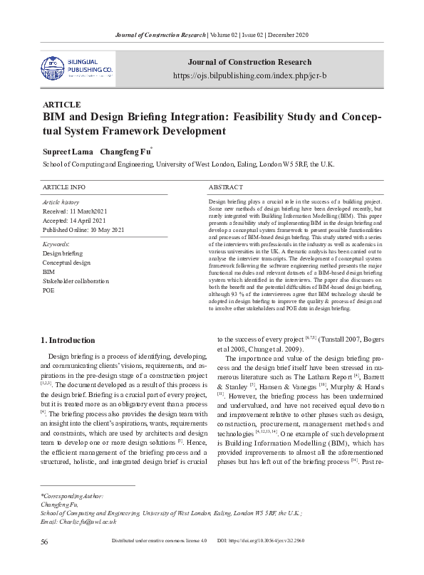(PDF) BIM and Design Briefing Integration: Feasibility Study and Conceptual System Framework ...