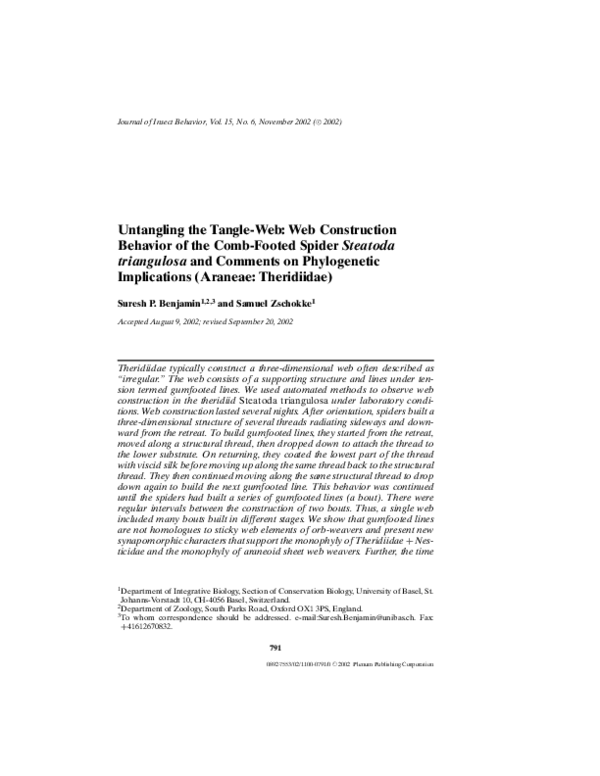 (PDF) Untangling the Tangle-Web: Web Construction Behavior of the Comb ...