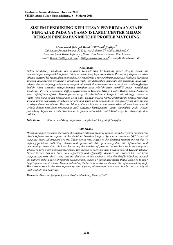(PDF) Sistem Pendukung Keputusan Penerimaan Staff Pengajar Pada Yayasan Islamic Center Medan ...