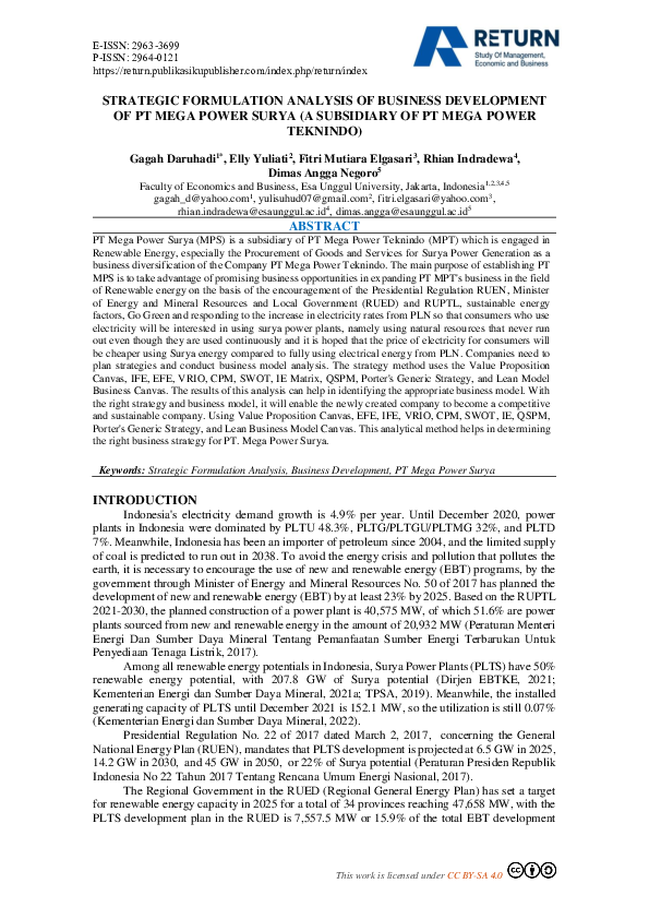 (PDF) Strategic Formulation Analysis of Business Development of PT Mega ...