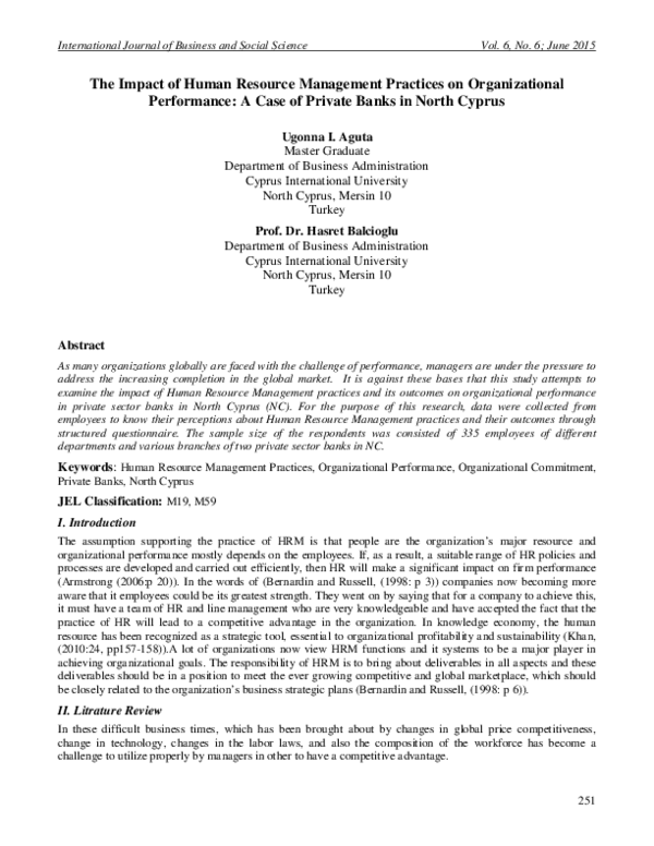 Pdf The Impact Of Human Resource Management Practices On Organizational Performance A Case Of
