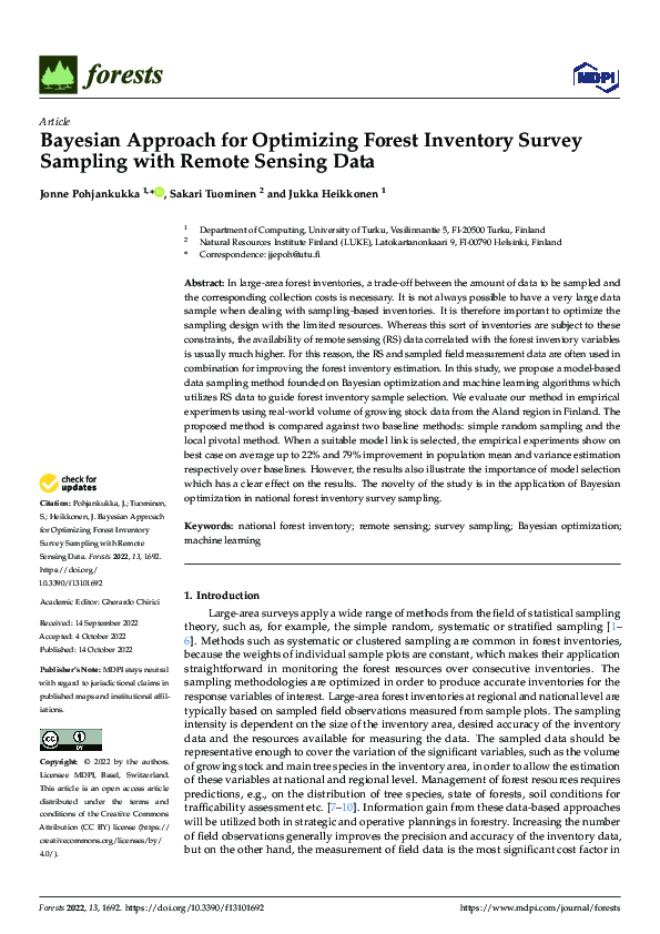 (PDF) Bayesian Approach for Optimizing Forest Inventory Survey Sampling with Remote Sensing Data