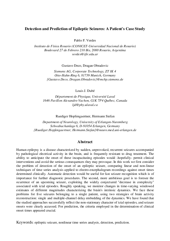 (PDF) Detection and Prediction of Epileptic Seizures: A Patient's Case ...