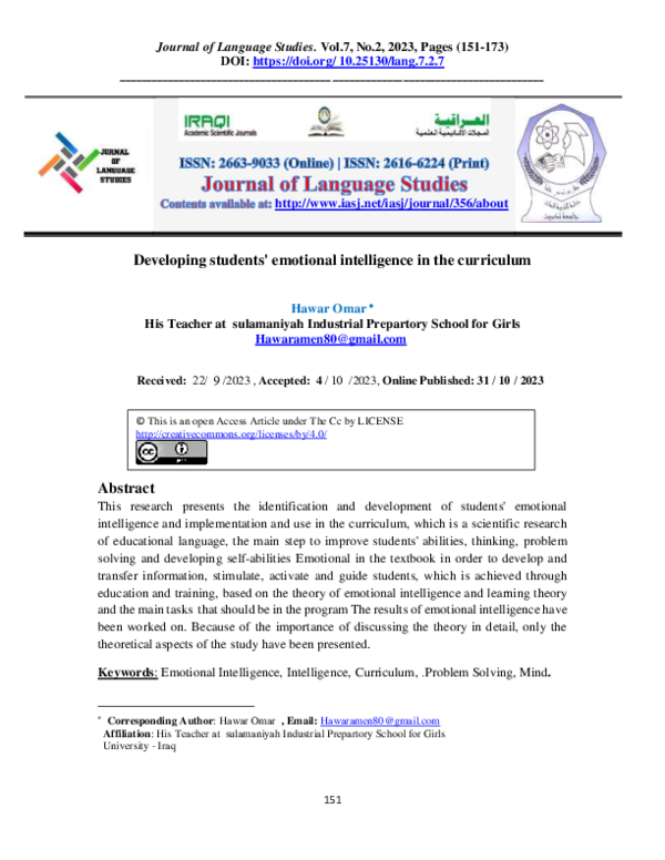 (PDF) Developing students' emotional intelligence in the curriculum