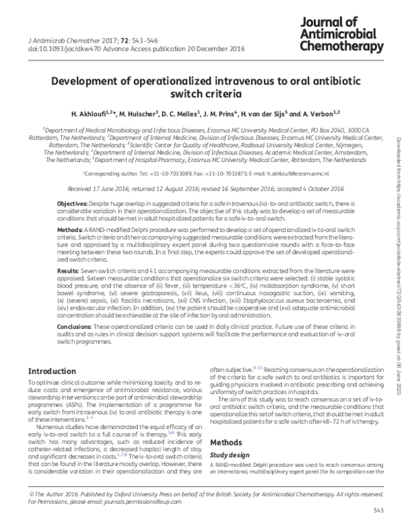 (PDF) Development of operationalized intravenous to oral antibiotic ...