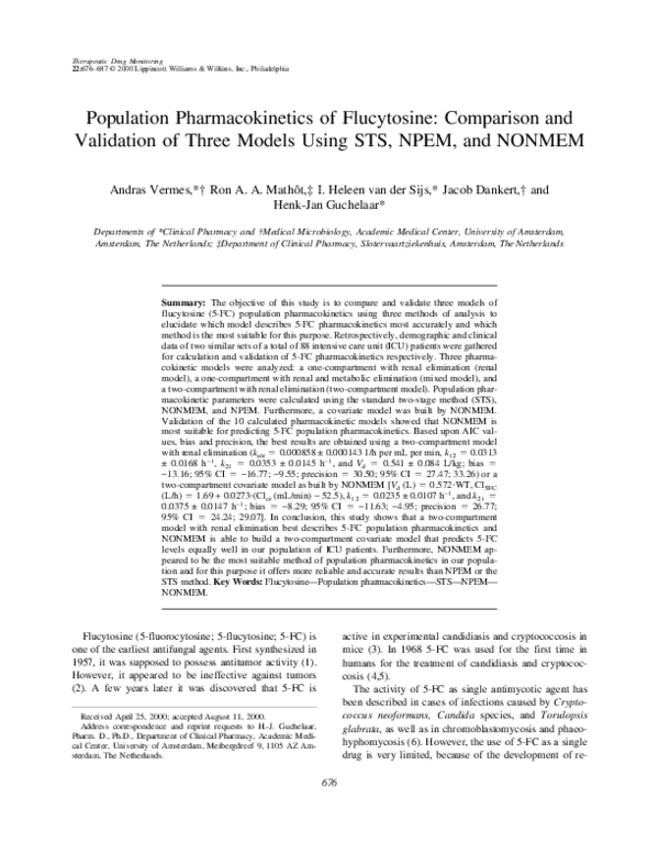 (PDF) Population Pharmacokinetics of Flucytosine: Comparison and Validation of Three Models ...