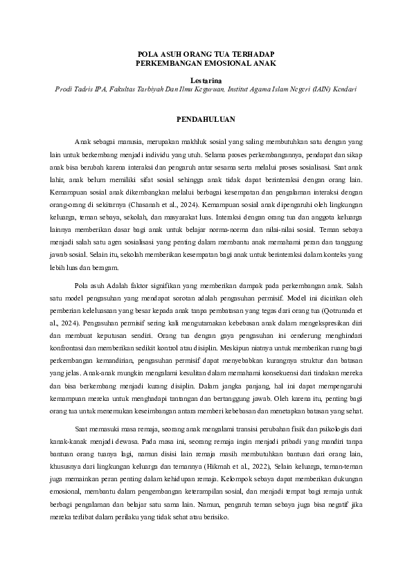 (PDF) POLA ASUH ORANG TUA TERHADAP PERKEMBANGAN EMOSIONAL ANAK Lestarina