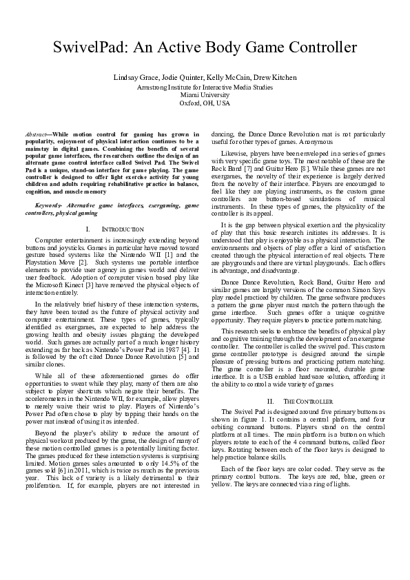 (PDF) SwivelPad : An Active Body Game Controller