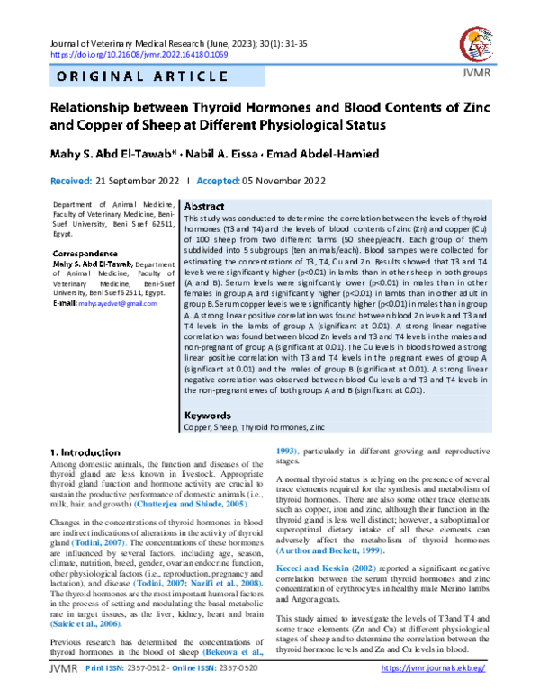 (PDF) Relationship between Thyroid Hormones and Blood Contents of Zinc ...