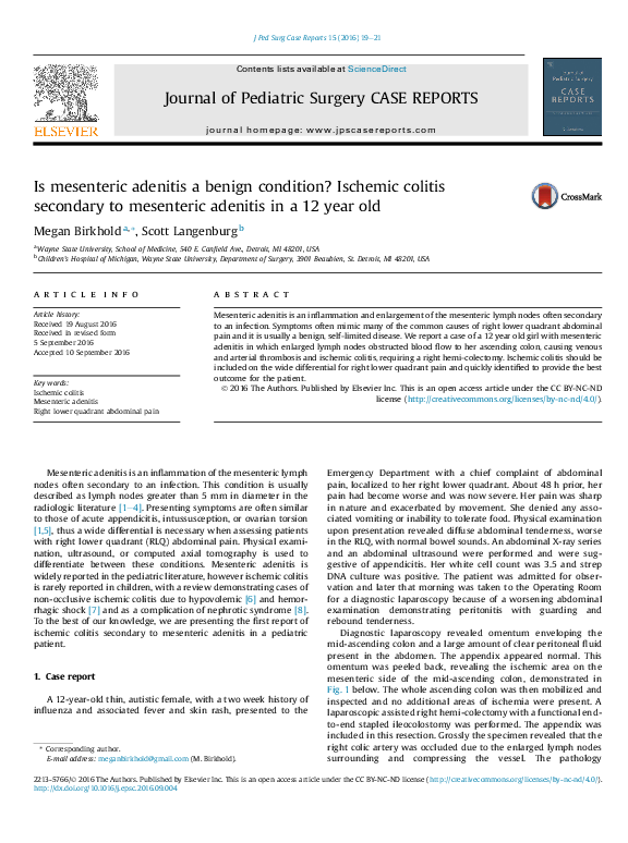 (PDF) Is mesenteric adenitis a benign condition? Ischemic colitis ...