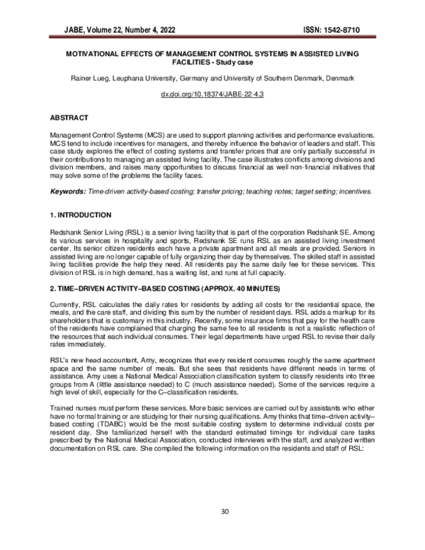 (PDF) MOTIVATIONAL EFFECTS OF MANAGEMENT CONTROL SYSTEMS IN ASSISTED ...