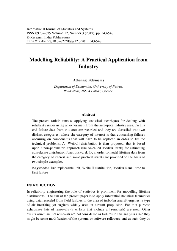 (PDF) Modelling Reliability: A Practical Application from Industry
