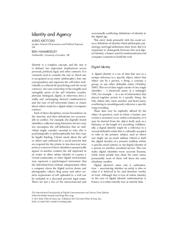 (PDF) Identity and Agency