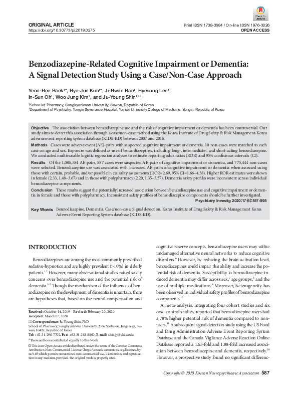 (PDF) Benzodiazepine-Related Cognitive Impairment or Dementia: A Signal Detection Study Using a ...