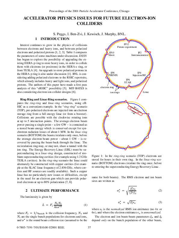 (PDF) Accelerator physics issues for future electron-ion colliders
