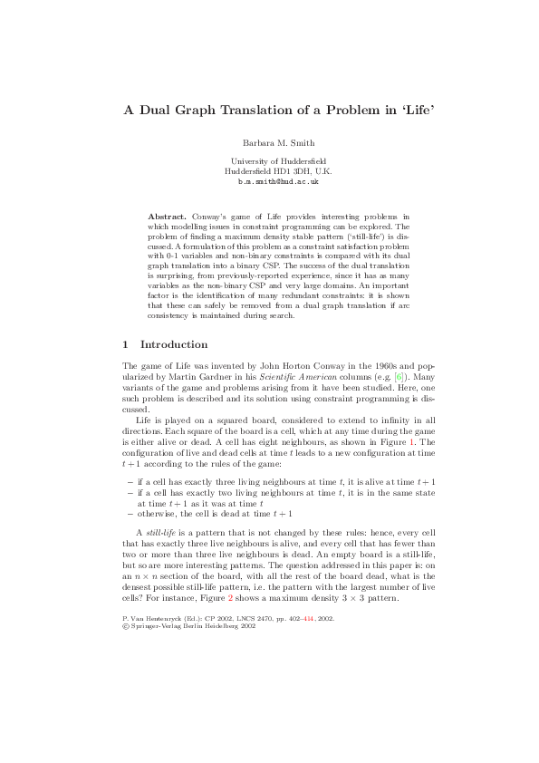 (PDF) A Dual Graph Translation of a Problem in ‘Life’