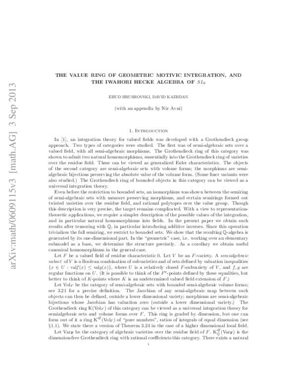 (PDF) The Value Ring of Geometric Motivic Integration, and the Iwahori ...