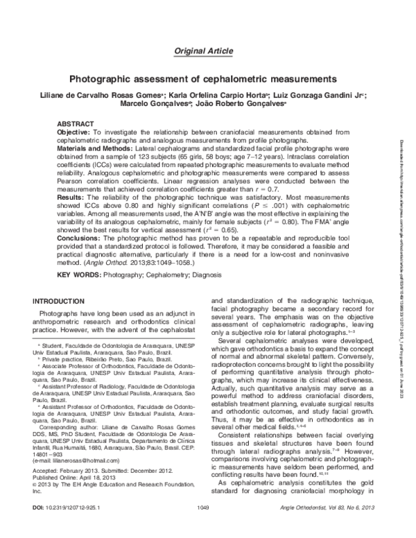 (PDF) Photographic assessment of cephalometric measurements