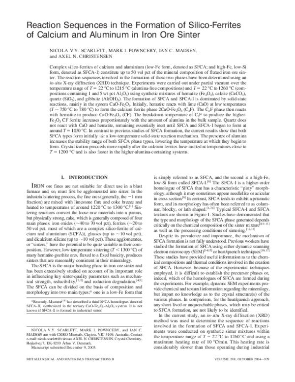 (PDF) Reaction sequences in the formation of silico-ferrites of calcium ...