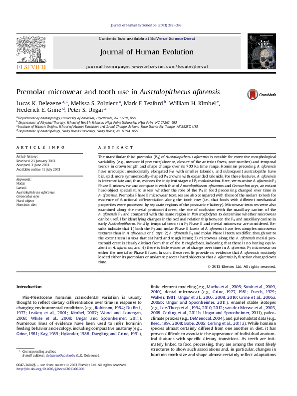 (PDF) Premolar microwear and tooth use in Australopithecus afarensis