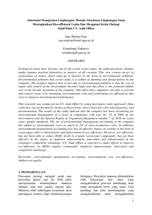 (PDF) Akuntansi Manajemen Lingkungan: Metoda Akuntansi Lingkungan Guna Meningkatkan Eko ...