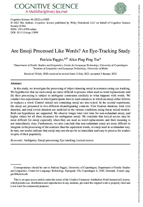 (PDF) Are Emoji Processed Like Words? An Eye‐Tracking Study